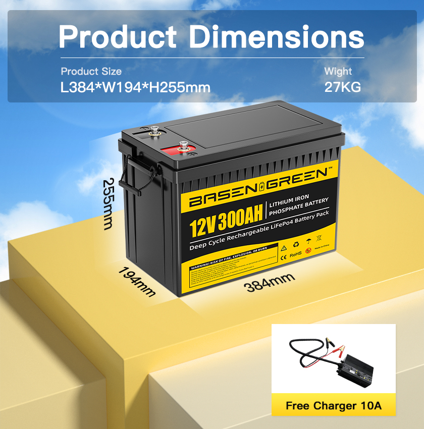 12V 300AH LiFePO4 Battery 150A BMS Bluetooth 4P4S