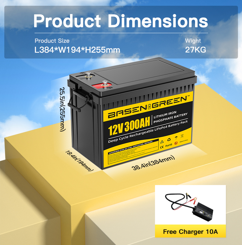 12V 300AH LiFePO4 Battery 200A BMS Bluetooth 4P4S