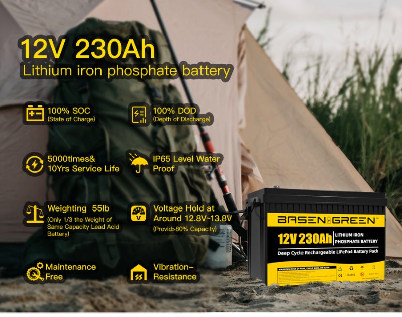 12V 230ah LiFePO4 Battery 150A BMS Bluetooth - Basengreen