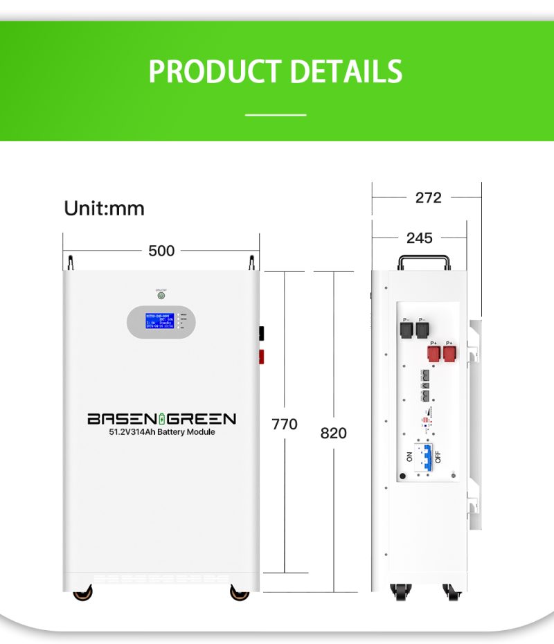 51.2V 314ah Wall Mounted 16KWh Battery Pack Touch Screen