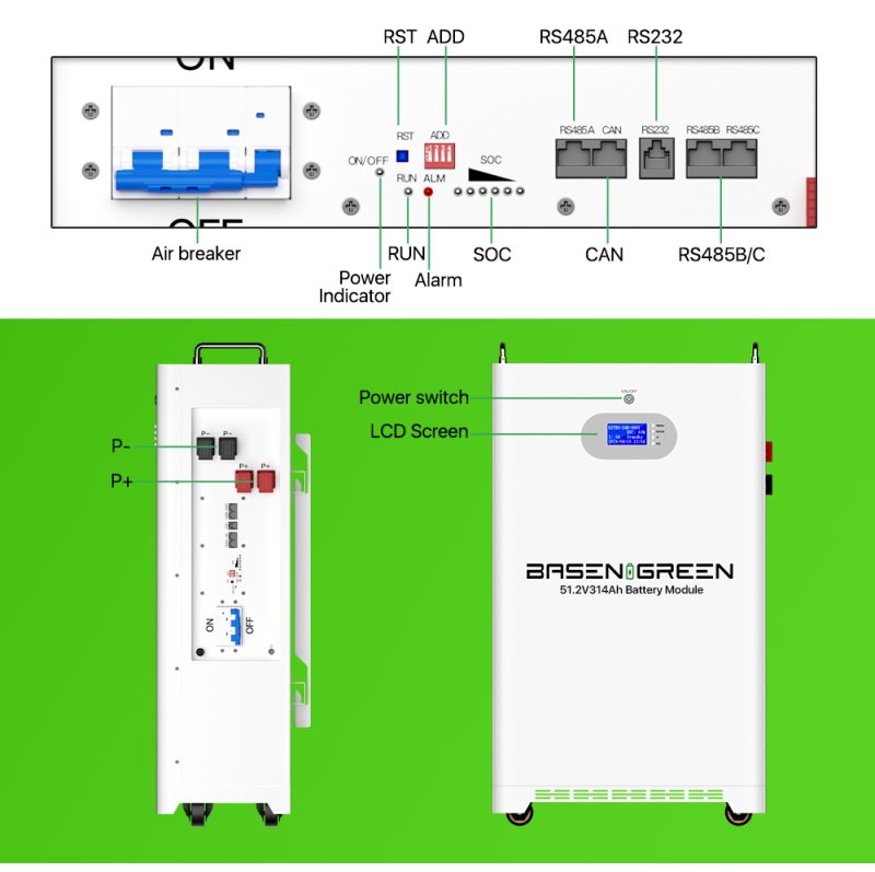 51.2V 314ah Wall Mounted 16KWh Battery Pack Touch Screen
